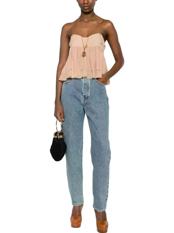 Chloé Sleeveless Chain-strap Top In Silk Georgette - Neutrals