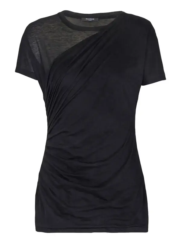 Balmain Draped Cotton Jersey T-shirt With Lion Head Buttons - Black