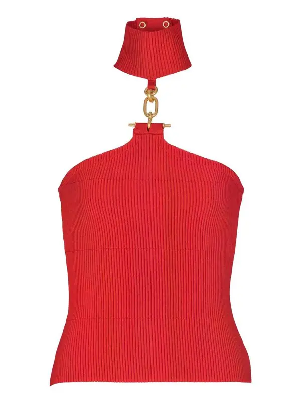 Balmain Embellished Knit Top - Red