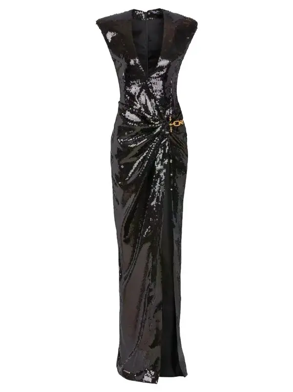 Balmain Draped Sequin-embellished Maxi Dress - Black