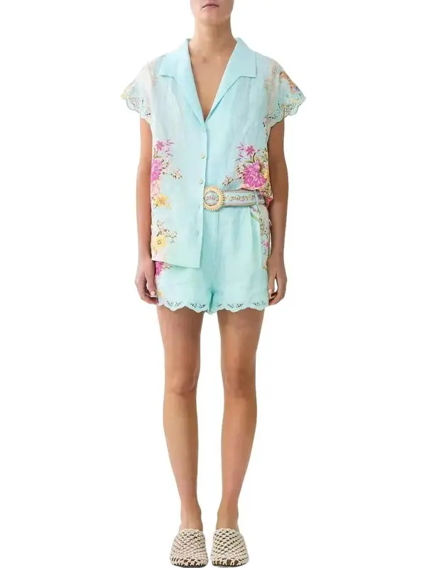 Camilla Button Floral Blouse - Blue