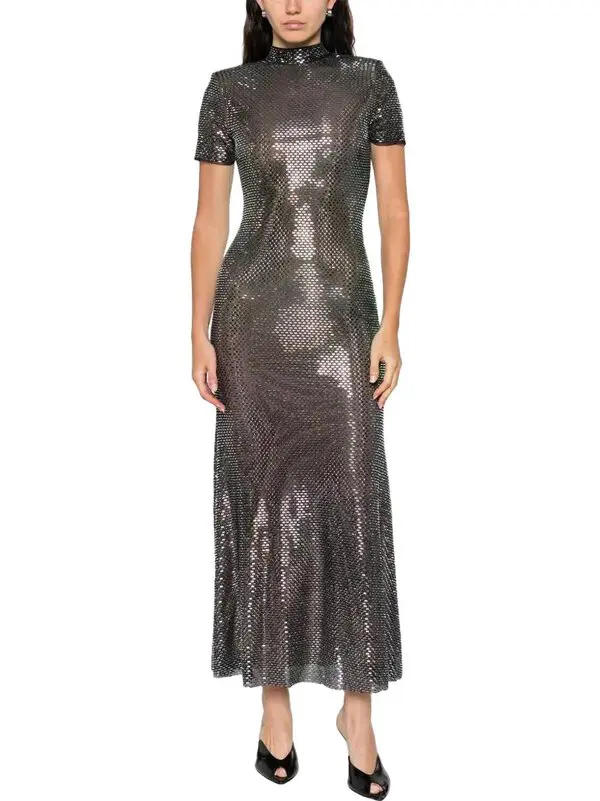 SELF-PORTRAIT Embellished Short-sleeve Midi Dress - Black