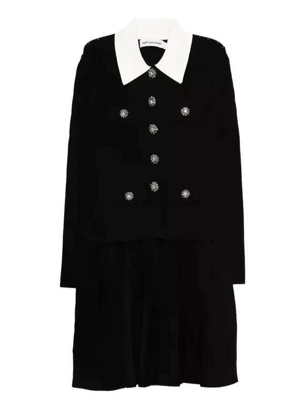SELF-PORTRAIT Embellished Collared Mini Dress - Black