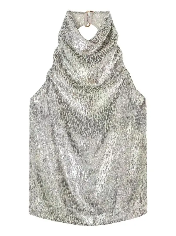 Stella McCartney Halterneck Textured-velvet Top - Silver