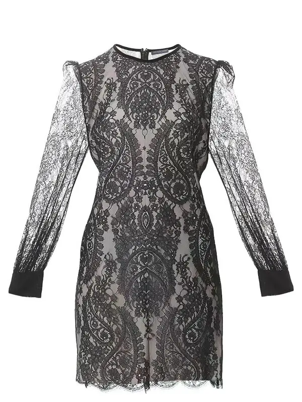 Alexander McQueen Lace Dress With Puff Shoulders - Black