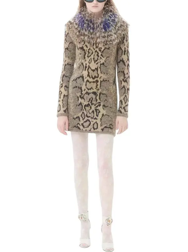 Valentino Garavani Feather-trimmed Animal-print Dress - Neutrals