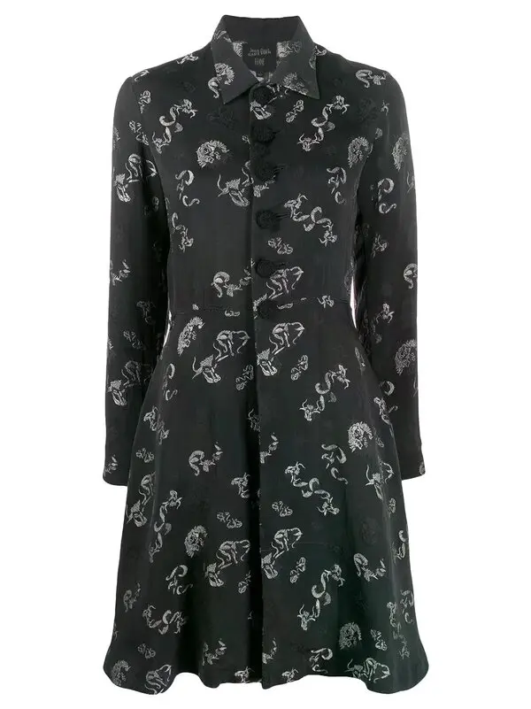 JEAN PAUL GAULTIER 1994 Dragon Jacquard Shirt Dress - Black
