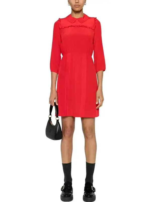Miu Miu 2000s Ruffled Detail Silk Dress - Red