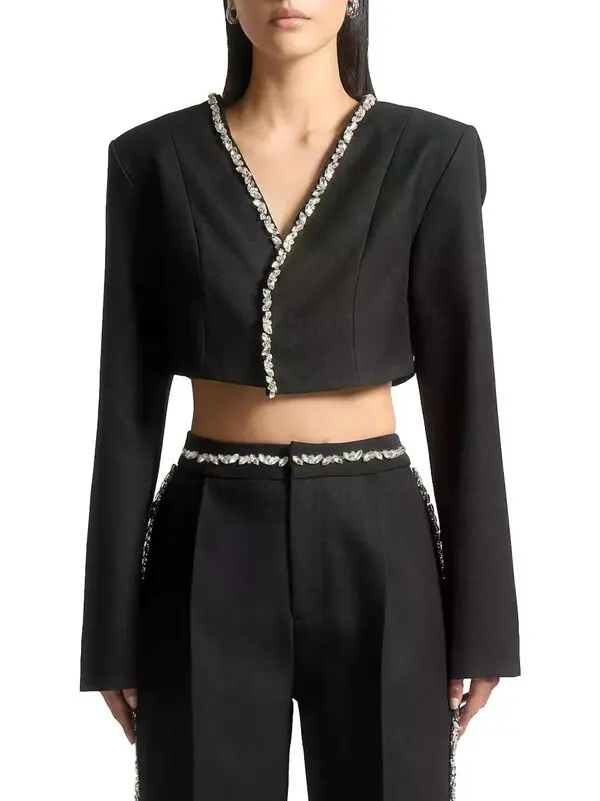 Manière De Voir Crystal-embellished Cropped Blazer - Black