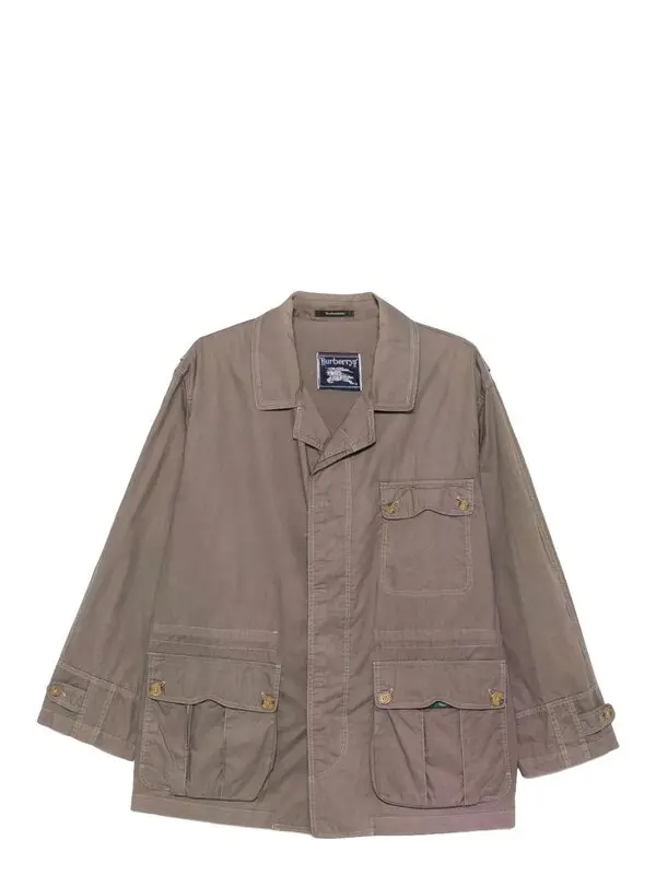Burberry 1990s Cotton Twill Camp Collar Jacket - Grey