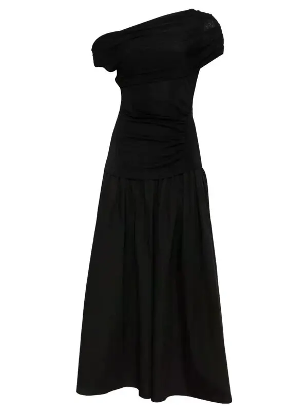 SELF-PORTRAIT Draped Midi Dress - Black