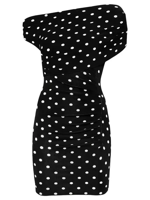 SELF-PORTRAIT Polka-dot One-shoulder Mini Dress - Black