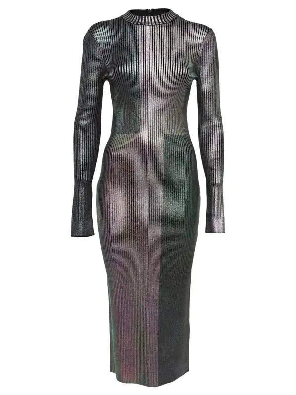 CHRISTOPHER KANE Ribbed Midi Dress With Metallic Threading - Grey