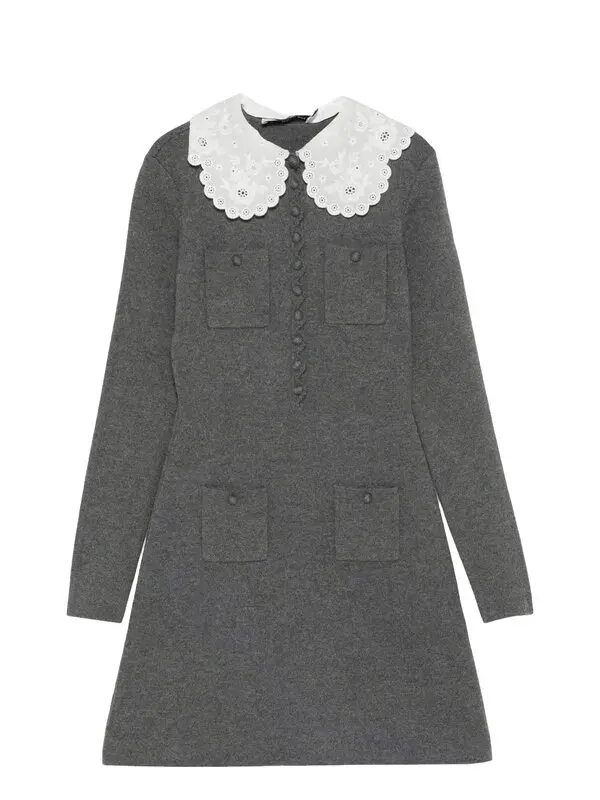 SELF-PORTRAIT Lace Collar Pocket Mini Dress - Grey