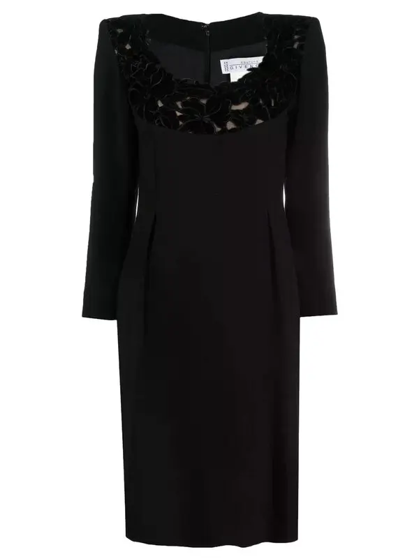 Givenchy 1990s Floral Motif Long-sleeved Knee-length Dress - Black
