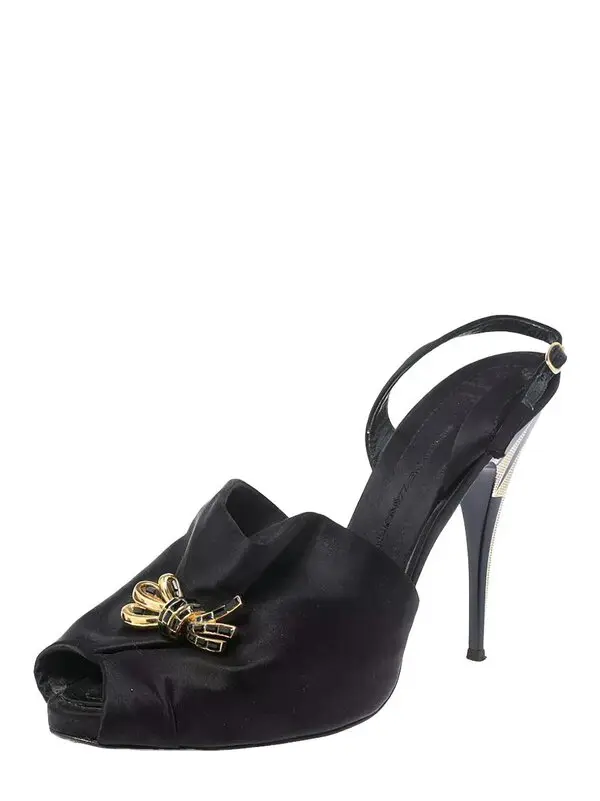 GIUSEPPE ZANOTTI Satin Peep-toe Slingback Sandals With Bow Embellishment - Black