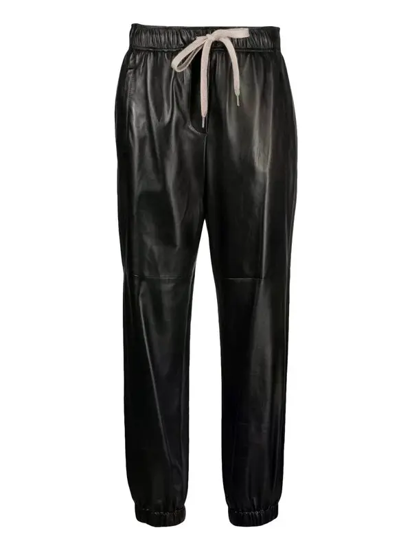 Brunello Cucinelli Leather Trousers With Elasticated Waistband - Black
