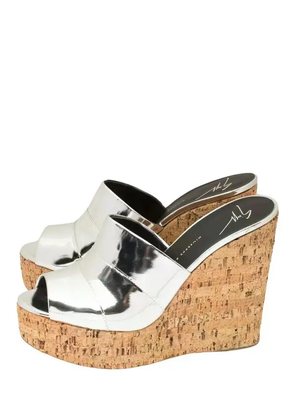 GIUSEPPE ZANOTTI Pre-owned 130mm Cork-wedge Sandals - Silver