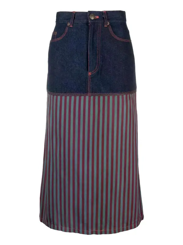 JEAN PAUL GAULTIER 1990s Striped Panelled Denim Skirt - Blue