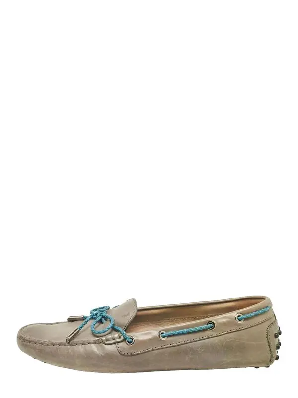TOD'S Beige Leather Boat Shoes With Contrasting Lace Detail - Grey
