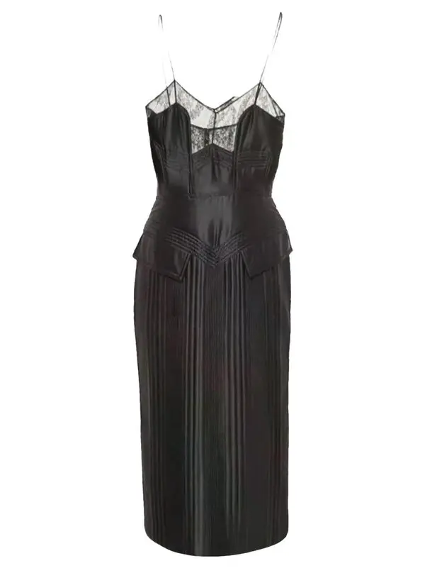 Fendi Lace-trimmed Pleated Midi Dress - Black