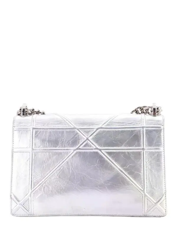 Dior Diorama Clasp Flap Bag Crinkled Lambskin Medium Crossbody Bag - Silver