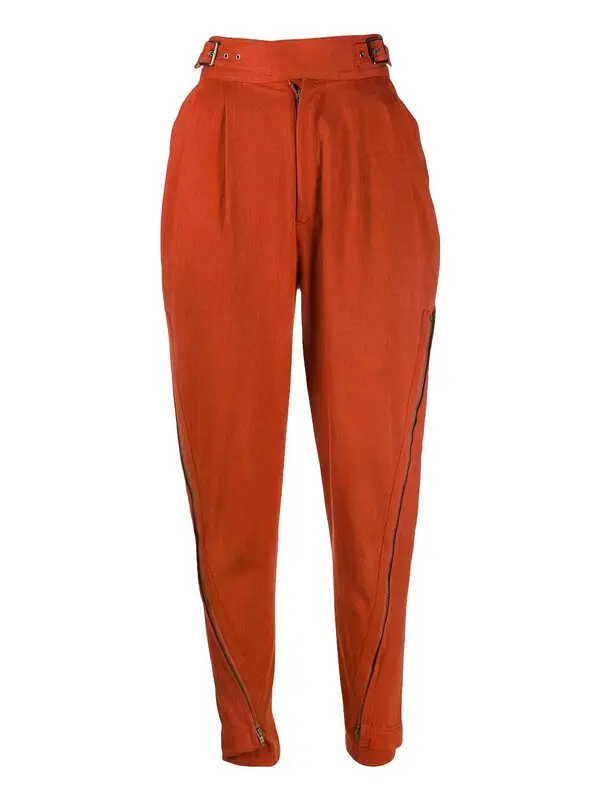 Issey Miyake 1980s High-waisted Tapered Cotton Trousers - Orange