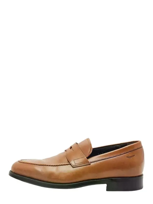 FERRAGAMO Leather Penny Loafer Shoes - Brown