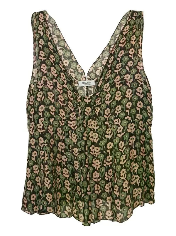 Moschino 2024 Floral Print Silk Top - Green