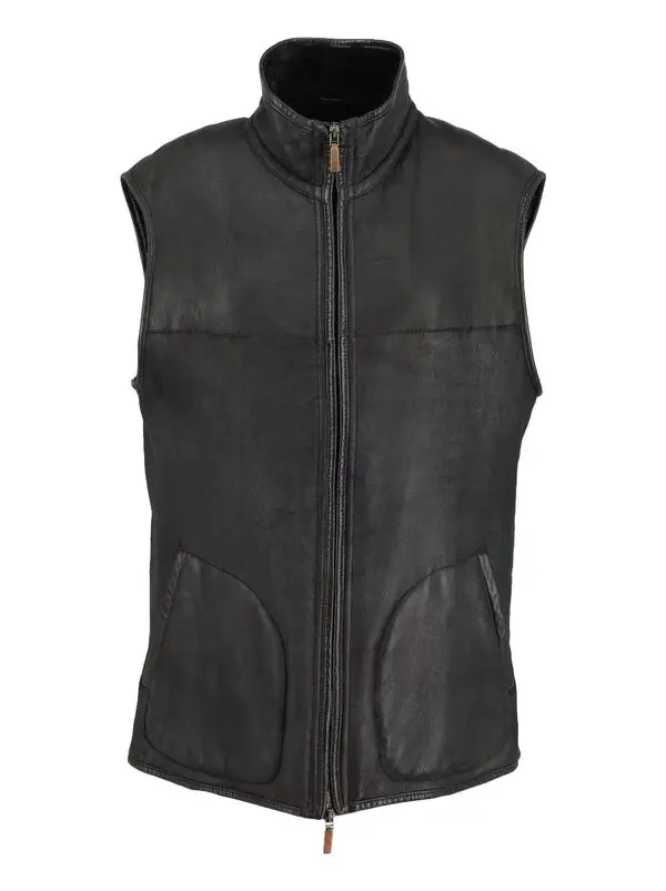 LARUSMIANI Sleeveless Leather Vest With Zip Fastening And Patch Pockets - Nero