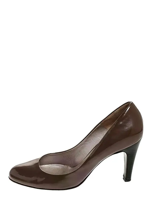 FERRAGAMO Patent Leather Almond Toe High Heel Pumps - Brown
