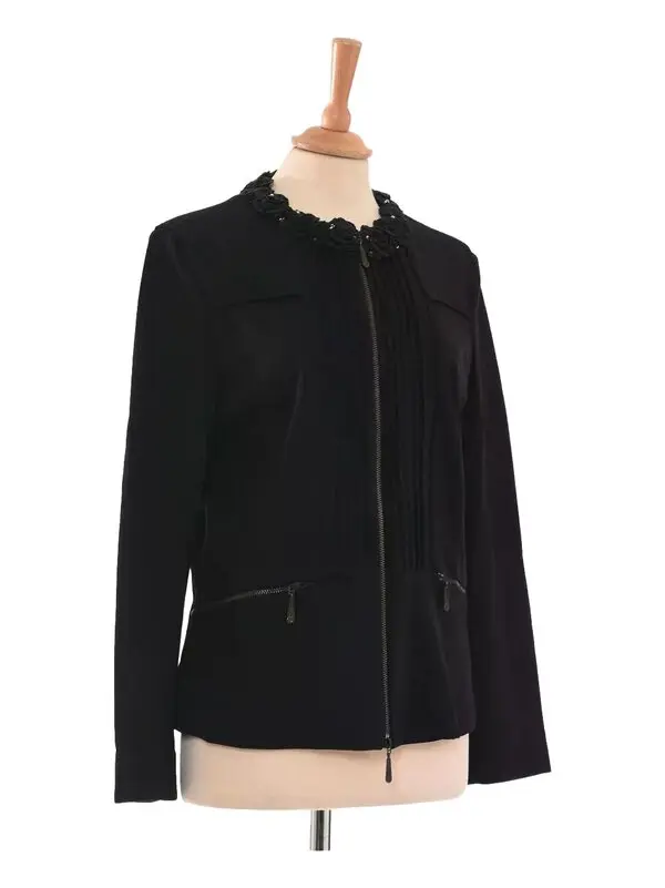 AMULETI Floral Appliqué Zip Jacket - Black