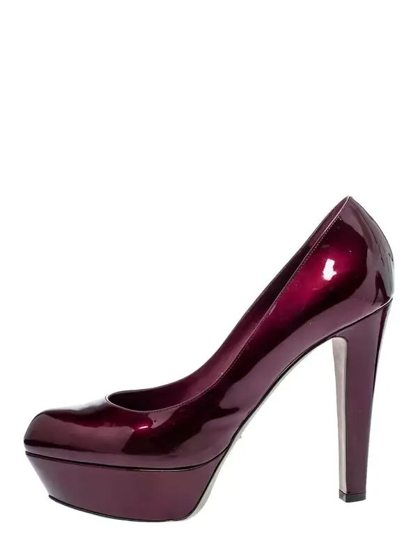 SERGIO ROSSI Burgundy Patent Leather Platform Pumps - Red