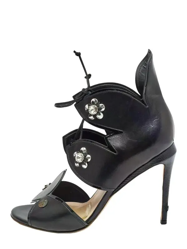 Fendi Leather Crystal Embellished Stiletto Sandals - Black
