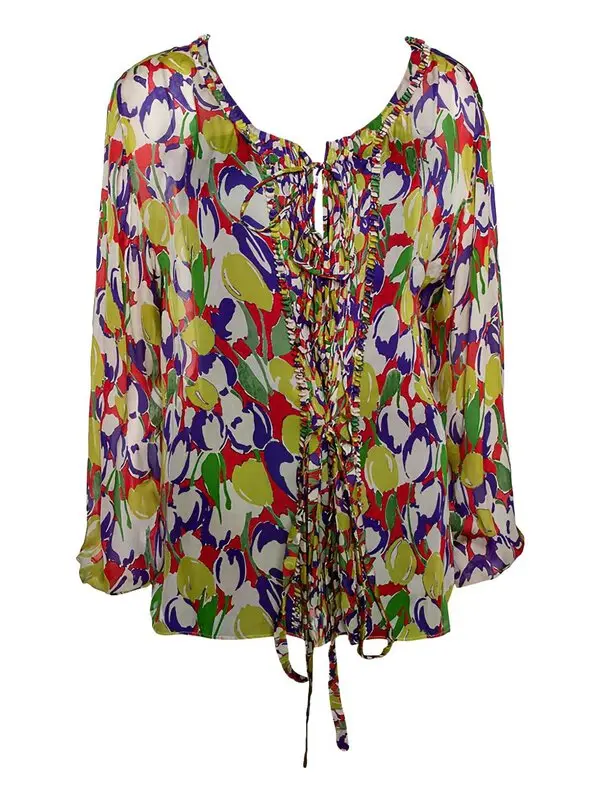 Roberto Cavalli Silk Abstract Print Blouse - Yellow
