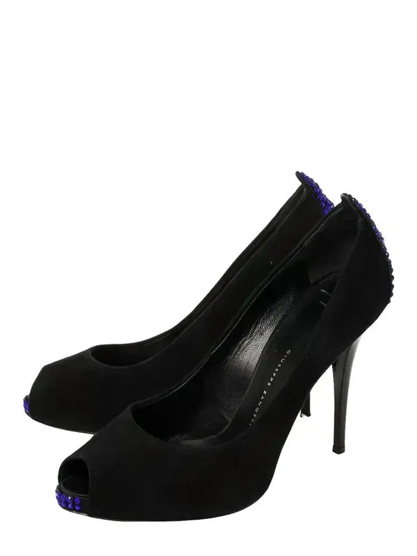 GIUSEPPE ZANOTTI Suede Spike-studded Peep-toe Sandals - Black