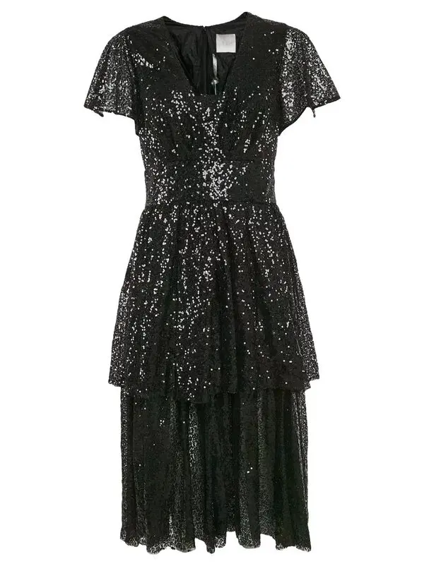 INGIE PARIS Sequin Embellished Layered Tulle Dress - Black