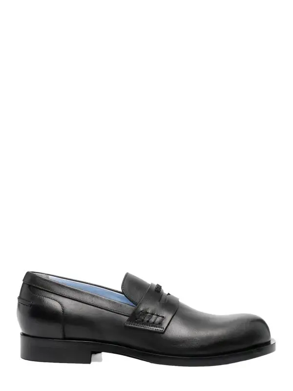 Versace Leather Loafers With Embossed Logo Detail - Black