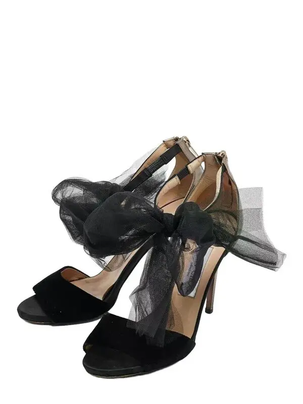 JIMMY CHOO Leather And Mesh Bow Detail Heeled Sandals - Black
