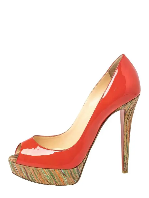 CHRISTIAN LOUBOUTIN 130mm Patent Peep Toe Pumps With Cork Heel - Red