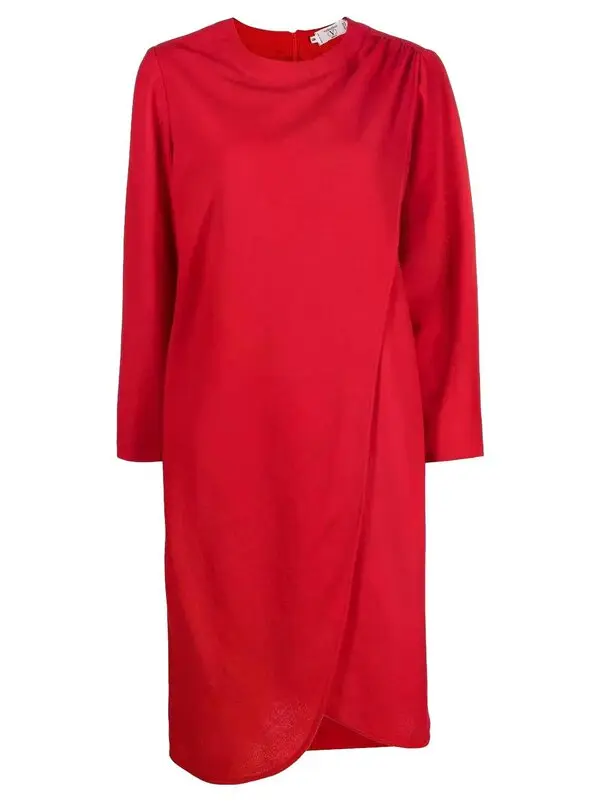 Valentino Garavani 1980s Draped Wool Shift Dress - Red
