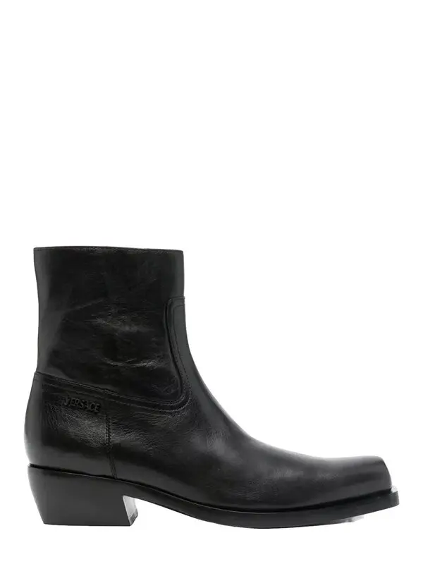Versace Leather Ankle Boots - Black
