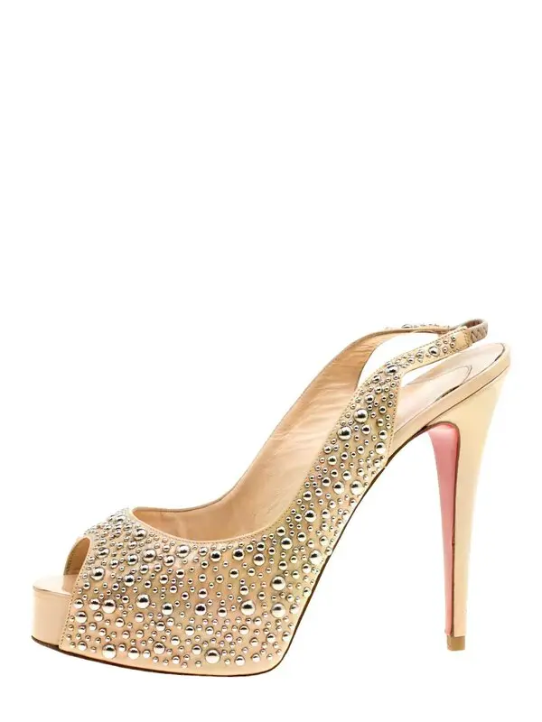 CHRISTIAN LOUBOUTIN Stud Embellished Stiletto Heeled Sandals - Neutrals