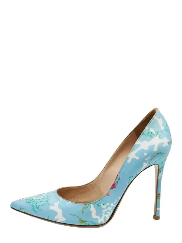 GIANVITO ROSSI Floral Print Pointed Toe Pumps - Blue
