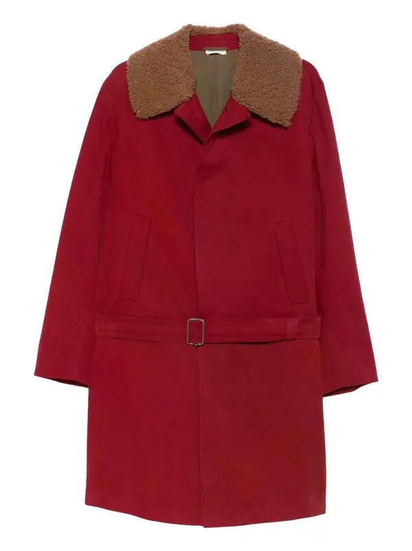 ROMEO GIGLI 1990s Shearling Collar Belted Coat - Red