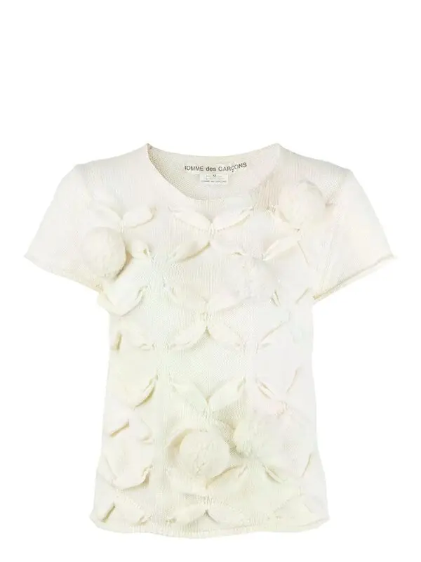 Comme Des Garçons Pompom Embellished Knitted T-shirt - Neutrals