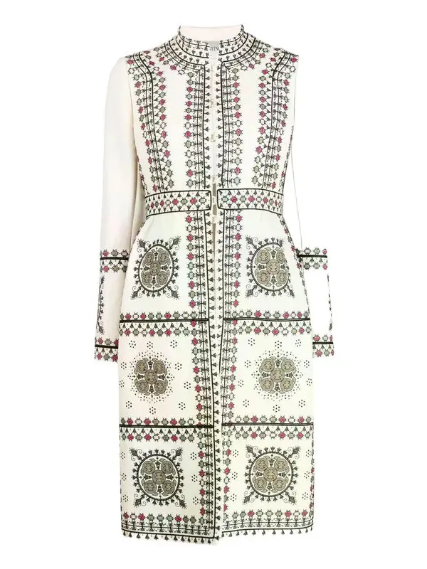 Valentino Garavani Embroidered High-neck Coat - Neutrals