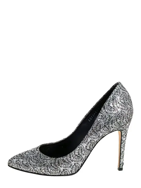 GINA 110mm Leather Glitter Stiletto Pumps - Silver