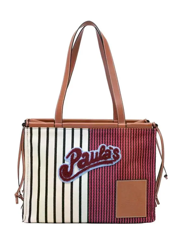 Loewe 2000-2024 Paulas Ibiza Large Canvas Stripes Cushion Tote Bag - Red