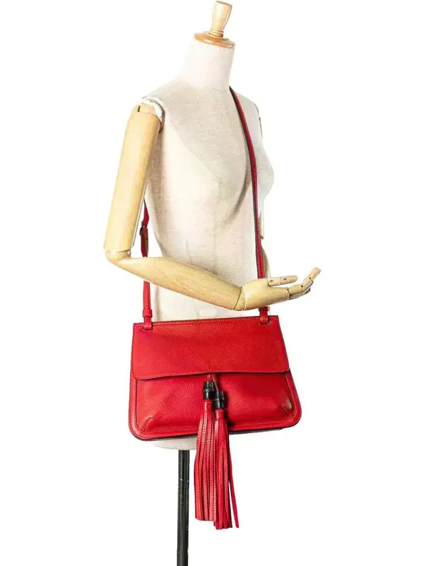 Gucci Medium Leather Bamboo Daily Crossbody Bag - Red